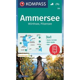 KOMPASS Wanderkarte 791 Ammersee, Wörthsee, Pilsensee 1:25.000, Karte (im Sinne von Landkarte)