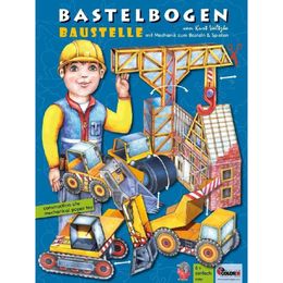 Baustelle Bastelbogen mit Baufahrzeugen & Papiermechanik