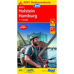 ADFC-Radtourenkarte 2 Holstein Hamburg 1:150.000, reiß- und wetterfest, GPS-Tracks Download, Karte (im Sinne von Landkarte)