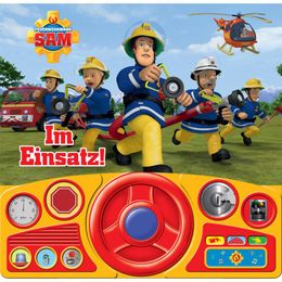 Feuerwehrmann Sam - Im Einsatz! - Soundbuch - Pappbilderbuch mit beweglichem Lenkrad und 13 spannenden Geräuschen für Kinder ab 3 Jahren, Gebunden