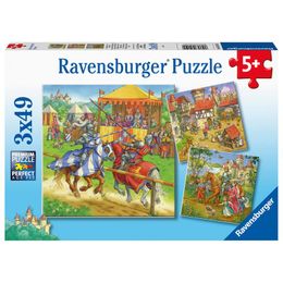 RAVENSBURGER VERLAG Ravensburger Kinderpuzzle - 05150 Ritterturnier im Mittelalter - Puzzle für Kinder ab 5 Jahren, mit 3x49 Teilen