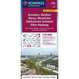 KOMPASS Fahrradkarte 3371 Dresden, Meißen, Westliche Sächsische Schweiz 1:70.000, Karte (im Sinne von Landkarte)