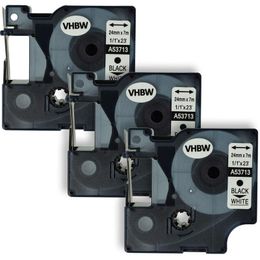 vhbw - 3x Schriftband-Kassette kompatibel mit Dymo LabelWriter Duo, Duo 400, Duo 450 Etiketten-Drucker 24mm Schwarz auf Weiß