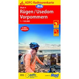 ADFC-Radtourenkarte 4 Rügen/Usedom Vorpommern 1:150.000, reiß- und wetterfest, GPS-Tracks Download, Karte (im Sinne von Landkarte)