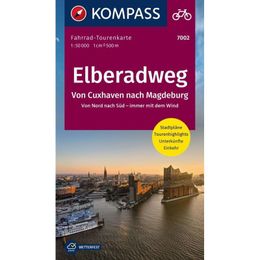 KOMPASS Fahrrad-Tourenkarte Elberadweg, Von Cuxhaven nach Magdeburg. Von Nord nach Süd - immer mit dem Wind 1:50.000, Karte (im Sinne von Landkarte)