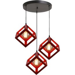 Pendelleuchte Würfel 3 Flammig Kronleuchter mit Metall Käfig Vintage Hängelampe im Industri Stil E27 Fassung Art Lampen Decor für Wohnzimmer