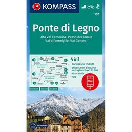 KOMPASS Wanderkarte 107 Ponte di Legno, Alta Val Camonica, Passo del Tonale, Val di Vermiglio, Val Genova 1:50.000, Karte (im Sinne von Landkarte)