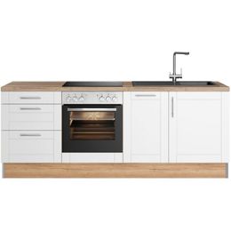 Optifit Küche Ahus, 225 cm breit,wahlweise mit E-Geräten,Soft Close Funktion, MDF Fronten, weiß