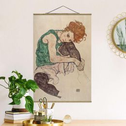 MICASIA Stoffbild mit Posterleisten - Egon Schiele - Sitzende Frau mit hochgezogenem Knie - Hochformat 3:2 Größe HxB: 120cm x 80cm Material: Eiche