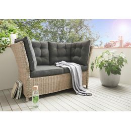 Destiny Gartenlounge-Bank PALMA (1x 2er Bank, inkl. Auflagen), Polyrattan, Aluminium, beige