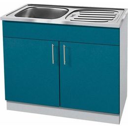 Wiho-Küchen wiho Küchen Spülenschrank Kiel 100 cm breit mit Auflagespüle, blau