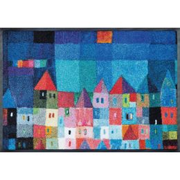 Fußmatte Colourful Houses, wash+dry by Kleen-Tex, rechteckig, Höhe: 7 mm, Schmutzfangmatte, rutschhemmend, In- und Outdoor geeignet, waschbar, blau|bunt