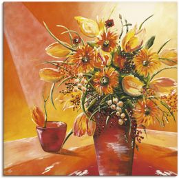 Wandbild Artland "Blumenstrauß in Vase I" Bilder Gr. B/H: 100 cm x 100 cm, Leinwandbild Blumen, 1 St., orange Kunstdrucke