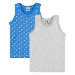 Petit Bateau - Unterhemd STERNE 2er Pack in blau/grau melange, Gr.86