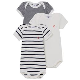 Petit Bateau - Kurzarmbody USMC 3er-Pack in marshmallow/smoking, Gr.56/62