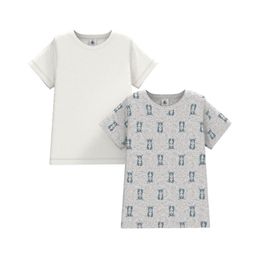Petit Bateau - T-Shirt CHIEN 2er-Set in grau/weiß, Gr.134/140