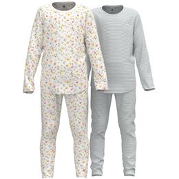 Petit Bateau - Schlafanzug lang FLEUR 2er-Pack in weiß/blau, Gr.110