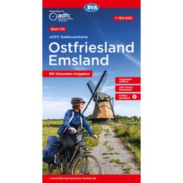 ADFC-Radtourenkarte 5 Ostfriesland / Emsland 1:150.000, reiß- und wetterfest, E-Bike geeignet, GPS-Tracks Download, mit Bett+Bike-Symbolen, mit Kilometer-Angaben, Karte (im Sinne von Landkarte)