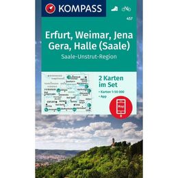 KOMPASS Wanderkarten-Set 457 Erfurt, Weimar, Jena, Gera, Halle (Saale) (2 Karten) 1:50.000, Karte (im Sinne von Landkarte)