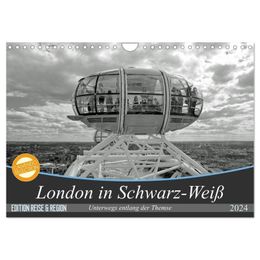 London in Schwarz-Weiß (Wandkalender 2024 DIN A4 quer), Calvendo Monatskalender