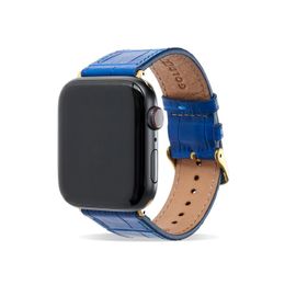 GOLDBLACK Smartwatch-Armband Apple Watch Armband Croco blau (Adapter gold)