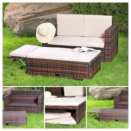 Feel2Home Gartenlounge-Set Gartensofa Fußbank Lounge Polyrattan Outdoor Garnitur versch. Farben