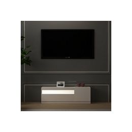 moebel17 TV-Regal TV Lowboard Weiß mit LED-Leuchten Rechts 1/2 9475