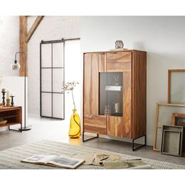 DeLife Highboard Nook, Sheesham Natur 100x150 cm 2 Türen Highboard