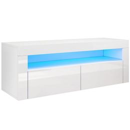 SONNI Lowboard TV Lowboard mit LED-Beleuchtung 120 x 40 x 45 Weiß Hochglanz