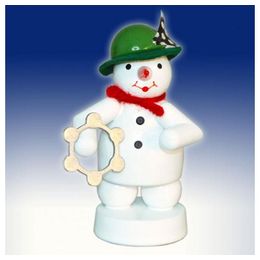 Volkskunst Zenker Schneemann Weihnachtsdekoration Schneemann mit Tambourin Höhe 8cm NEU