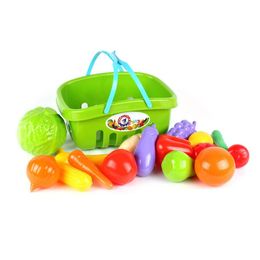 Technok Kinder-Küchenset Spielzeugset mit Produkten im Korb (grün) 17-teilig