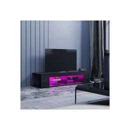 SONNI Lowboard Breite:135cm TV Unterschrank Schwarz Hochglanz mit LED Beleuchtung