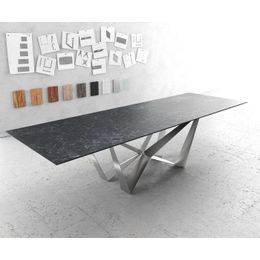 DeLife Esstisch Edge, Keramik Laminam® Nero Greco Grau 300x100cm Spider Flachstahl Edelstahl