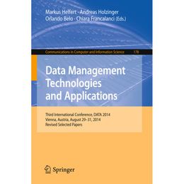 Springer International Publishing Data Management Technologies and Applications, Kartoniert (TB)