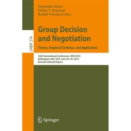 Springer International Publishing Group Decision and Negotiation: Theory, Empirical Evidence, and Application, Kartoniert (TB)