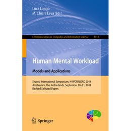 Springer Human Mental Workload: Models and Applications, Kartoniert (TB)