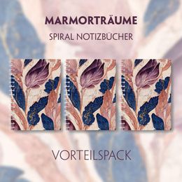 Marmorträume - 3er Vorteilspack - Premium Spiral-Notizbuch A5 Soft-Touch liniert. Violett-blaue Marmorillusion mit schimmernden goldenen Details, 3 Te