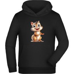 MyDesign24 Hoodie Kinder Kapuzen Sweatshirt - Eichhörnchen Hoodie für Kids Kapuzensweater mit Aufdruck i262, schwarz, 98/104 (XS)