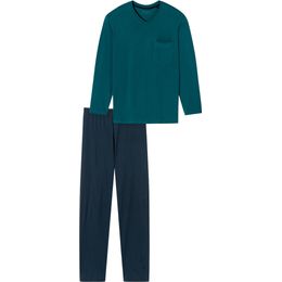 Schiesser Comfort Essentials Schlafanzug, aufgesetzte Brusttasche, für Herren, blau, 52