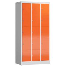 Classix Schließfachschrank feuerrot, lichtgrau X-520534, 15 Schließfächer 87,0 x 50,0 x 180,0 cm