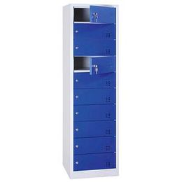 LÜLLMANN LÜLLMANN Schließfachschrank mit Ladefunktion enzianblau, lichtgrau 526441, 10 Schließfächer 50,0 x 50,0 x 180,0 cm