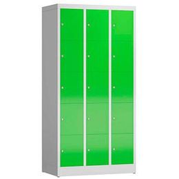 Classix Schließfachschrank gelbgrün, lichtgrau X-520535, 15 Schließfächer 87,0 x 50,0 x 180,0 cm