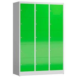 Classix Schließfachschrank gelbgrün, lichtgrau X-523535, 15 Schließfächer 118,5 x 50,0 x 180,0 cm