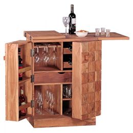 Wohnling Hausbar Massivholz Akazie Weinbar ausklappbar Vitrine Landhausstil Barschrank Aufbewahrung Flaschen