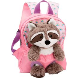 Nici Kinderrucksack Travel Friends, Rucksack mit Plüsch Waschbär, 25 cm, rosa