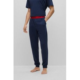 Hugo Pyjamahose Linked Pants mit kontrastfarbenen Logo-Elastikbund, blau