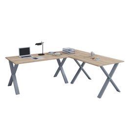 Vcm Eck-Schreibtisch "Lona" 220x220x80 X-Füße Sonoma-Eiche/Silber