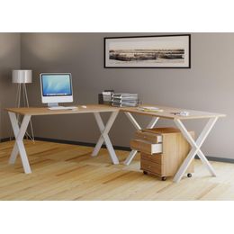 Vcm Eck-Schreibtisch "Lona" 220x190x80 X-Füße Sonoma-Eiche/Weiß