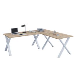 Vcm Eck-Schreibtisch "Lona" 220x160x80 X-Füße Sonoma-Eiche/Weiß