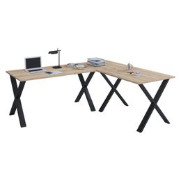 Vcm Eck-Schreibtisch "Lona" 190x160x80 X-Füße Sonoma-Eiche/Schwarz